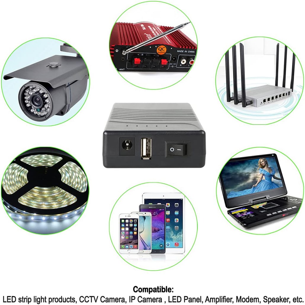 TalentCell Mini USV UPS YB1203000 3000mAh 12V DC USB mit Ladegerät - Air2Go